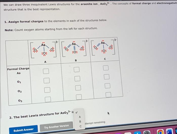 Solved We can draw three inequivalent Lewis structures for | Chegg.com