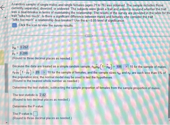 Solved A random sample of single males and single females | Chegg.com