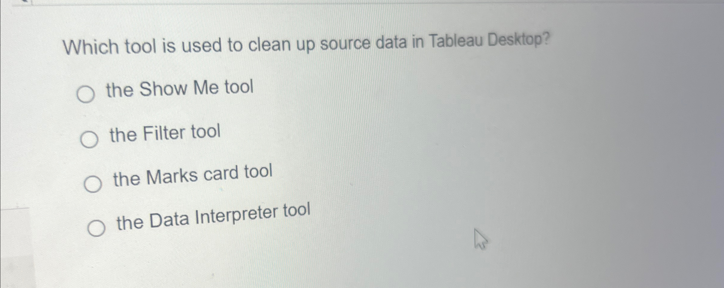 Solved Which tool is used to clean up source data in Tableau | Chegg.com