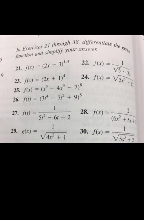 Solved In Exercises 21 through 38, differentiate the given 5 | Chegg.com