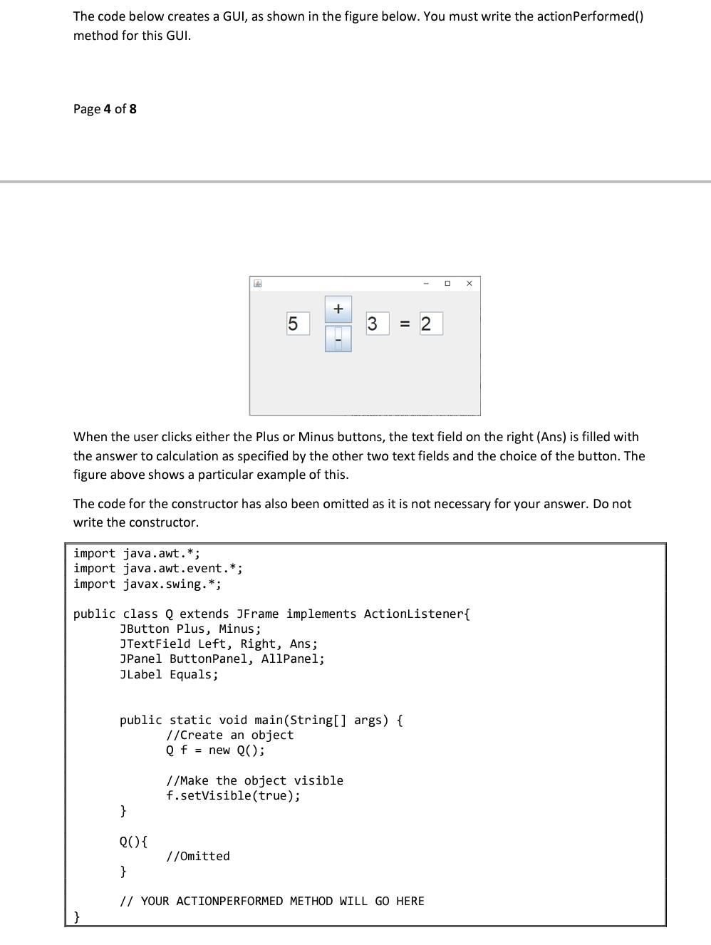  Solved Code In Java The Code Below Creates A GUI A