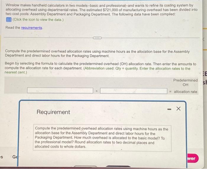 Solved Winslow makes handheld calculators in two | Chegg.com