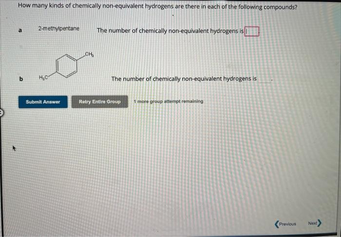 Solved 1. How many kinds of chemically non-equivalent | Chegg.com