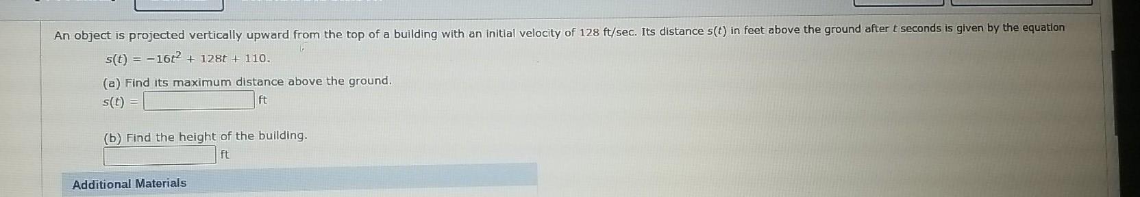 Solved An object is projected vertically upward from the top | Chegg.com