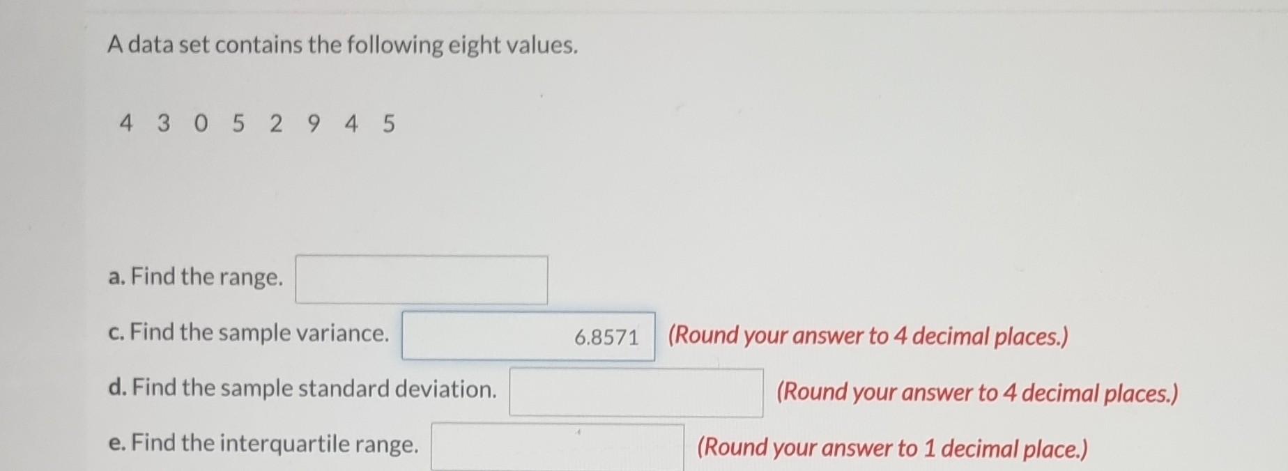 Solved A data set contains the following eight values. a. | Chegg.com