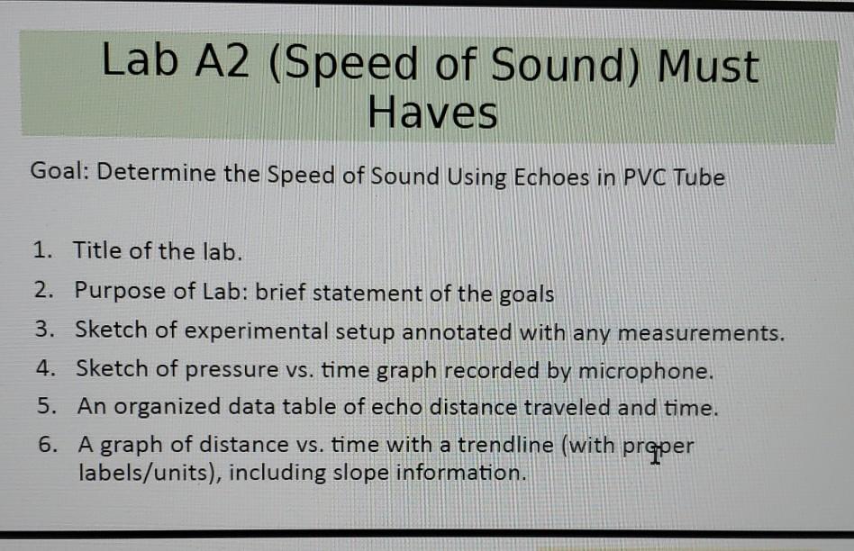 Lab A2: Speed of Sound Using Echoes Goal: Determine | Chegg.com