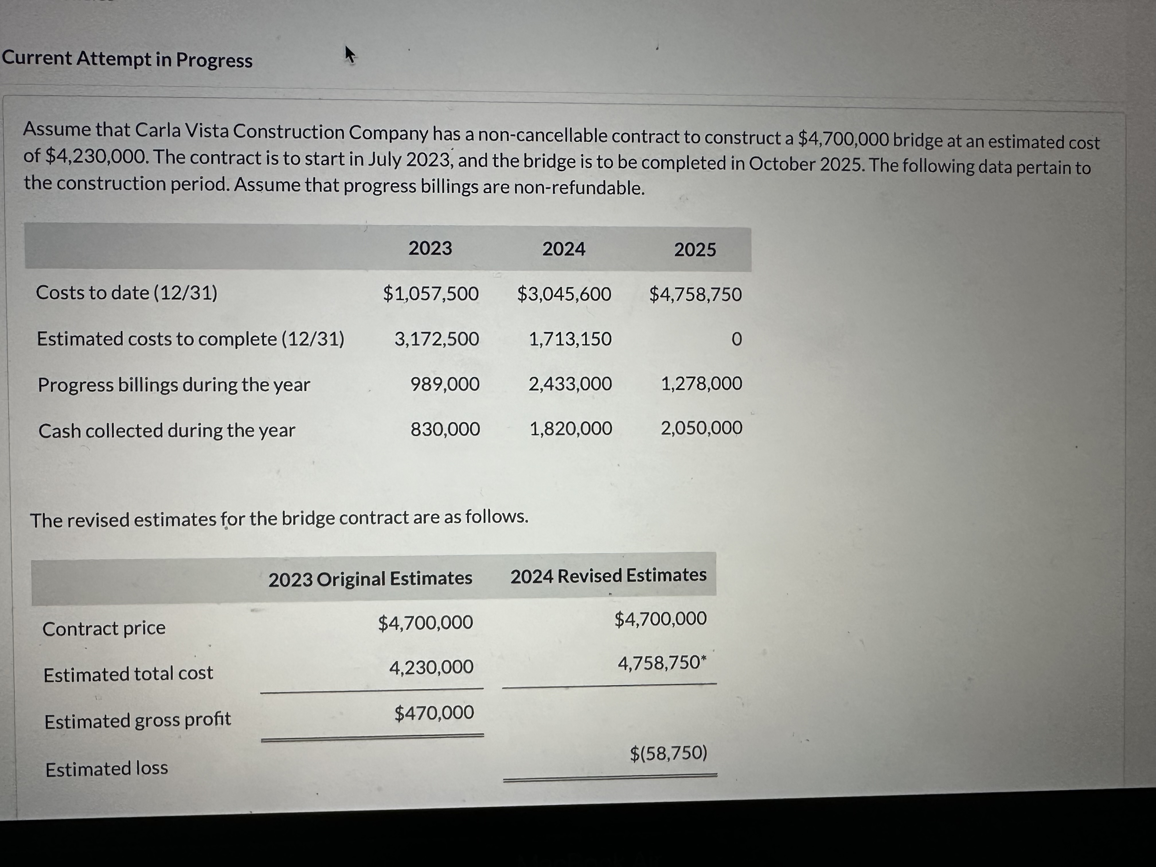 Solved Current Attempt in ProgressAssume that Carla Vista | Chegg.com