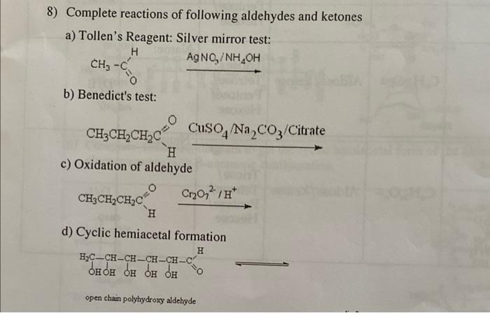 Solved 8) Complete reactions of following aldehydes and | Chegg.com