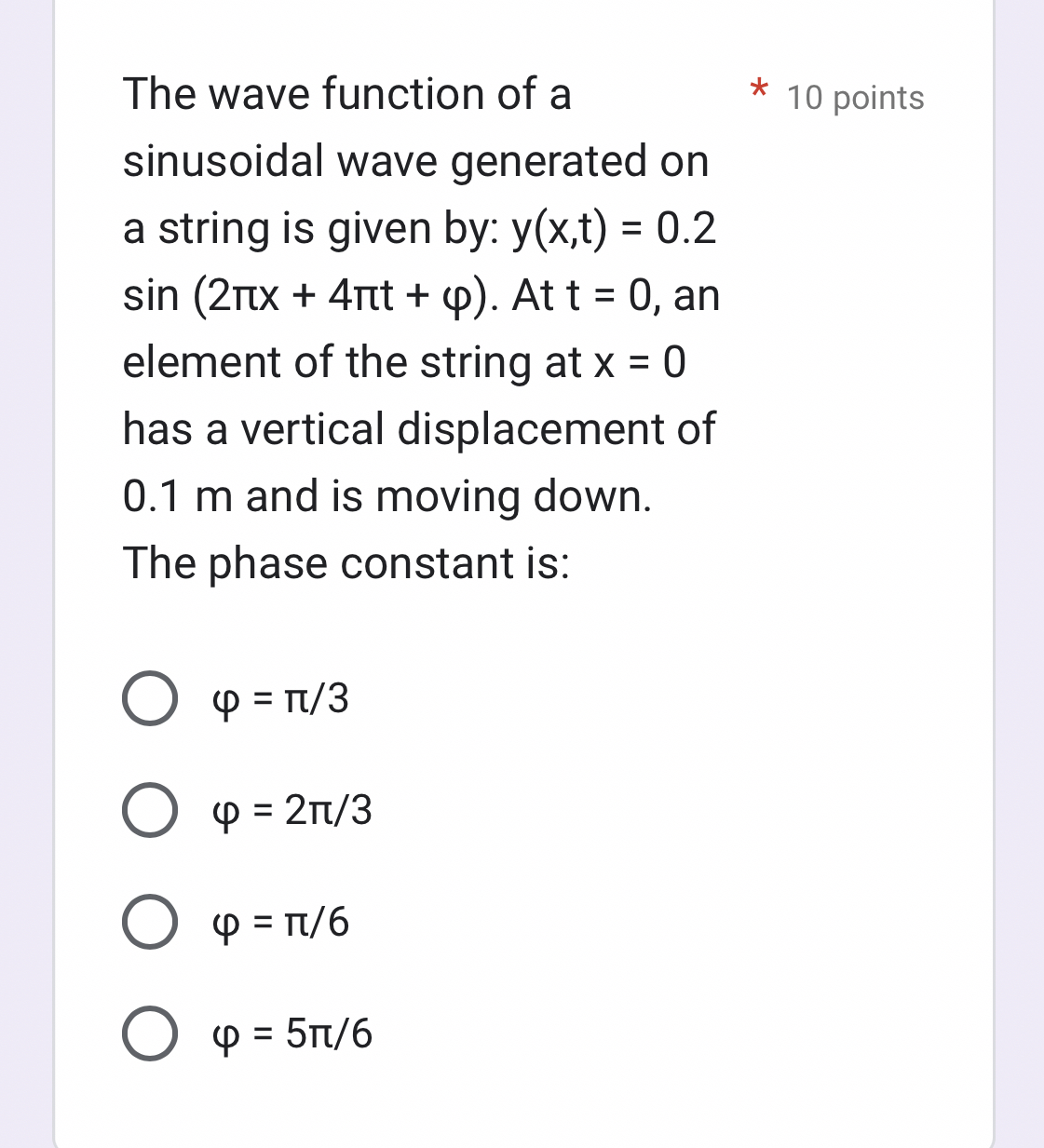 Solved The wave function of a10 ﻿pointssinusoidal wave | Chegg.com