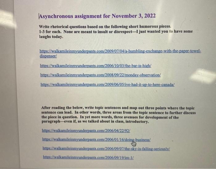 Asynchronous assignment for November 3,2022 Write | Chegg.com
