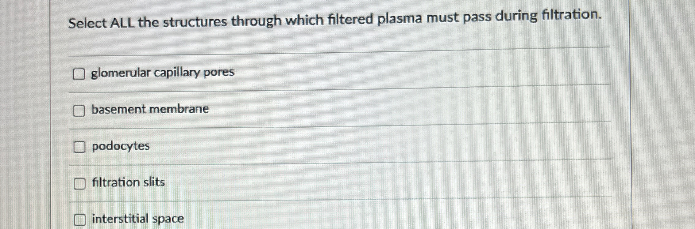 Solved Select ALL the structures through which filtered | Chegg.com