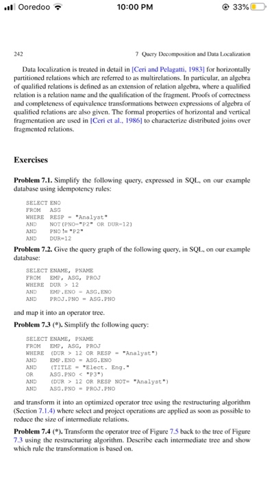 ..1 Ooredoo 10:00 PM 33% 242 7 Query Decomposition | Chegg.com