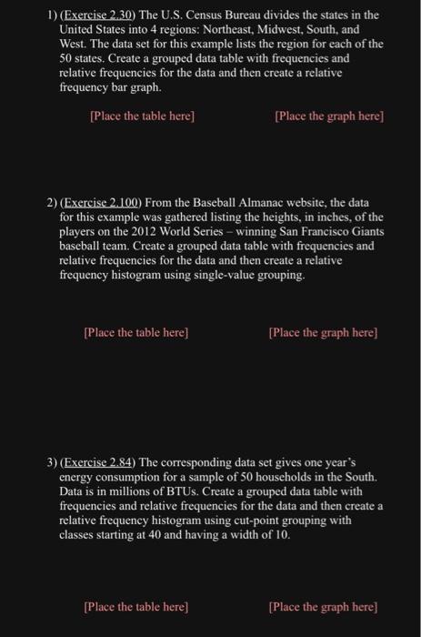 1) (Exercise 2.30) The U.S. Census Bureau divides the | Chegg.com