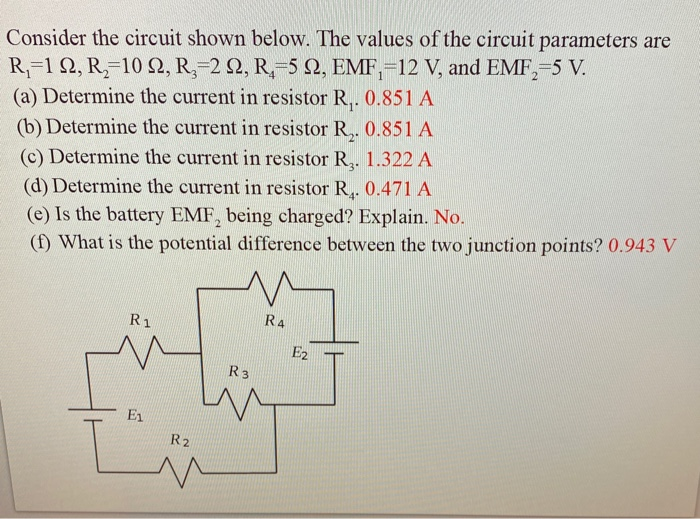Solved Consider the circuit shown below. The values of the | Chegg.com