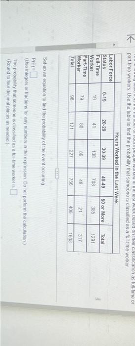 Solved part-time workers. Use the table to find the | Chegg.com