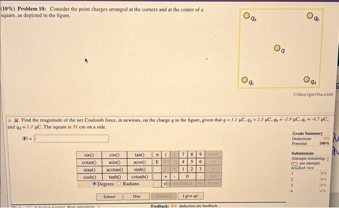 Solved (10\%) Problem 10: Consider the point charges | Chegg.com
