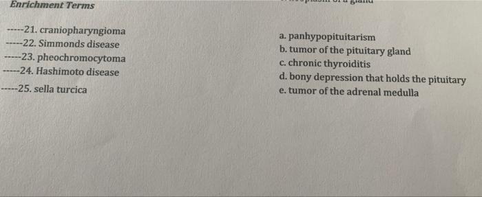 Solved Enrichment Terms -21. craniopharyngioma -22. Simmonds | Chegg.com