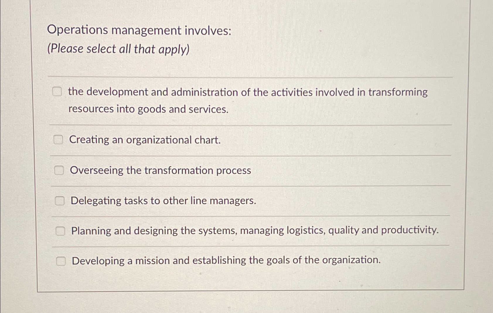Solved Operations management involves:(Please select all | Chegg.com