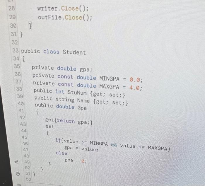 Solved Student stu = new Student () ; Filestream outFile = | Chegg.com