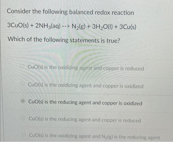 Solved Consider the following balanced redox reaction | Chegg.com