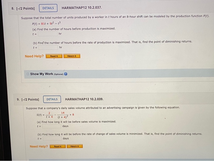 Solved 8. (-/2 Points) DETAILS HARMATHAP12 10.2.037. Suppose | Chegg.com