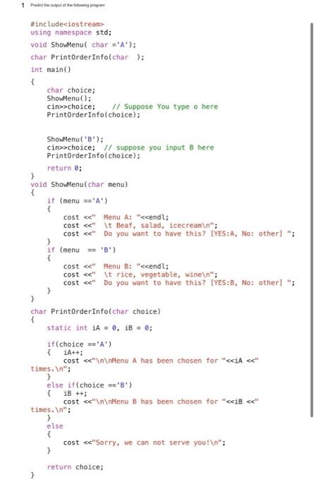Solved 1 hour #include using namespace std; void ShowMenu( | Chegg.com