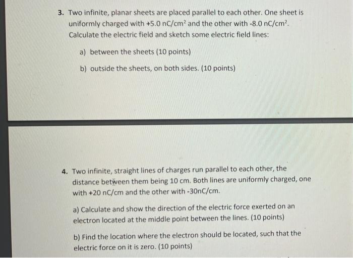 Solved 3. Two infinite, planar sheets are placed parallel to | Chegg.com