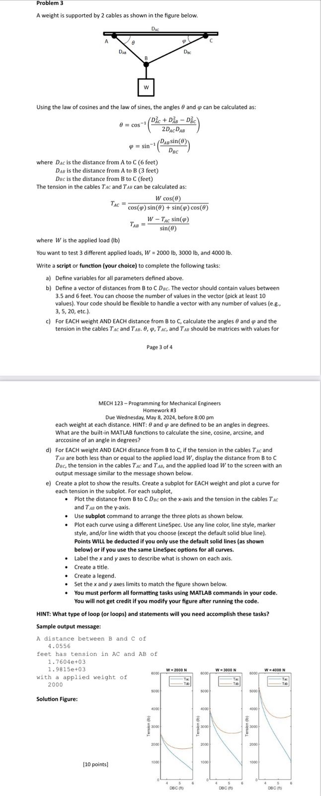 Problem 3A weight is supported by 2 ﻿cables as shown | Chegg.com