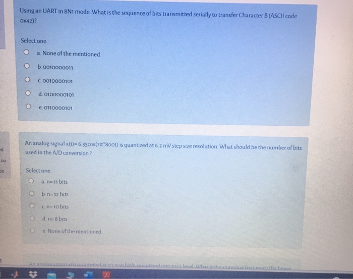 Solved Using an UART in 8N1 mode. What is the sequence of | Chegg.com