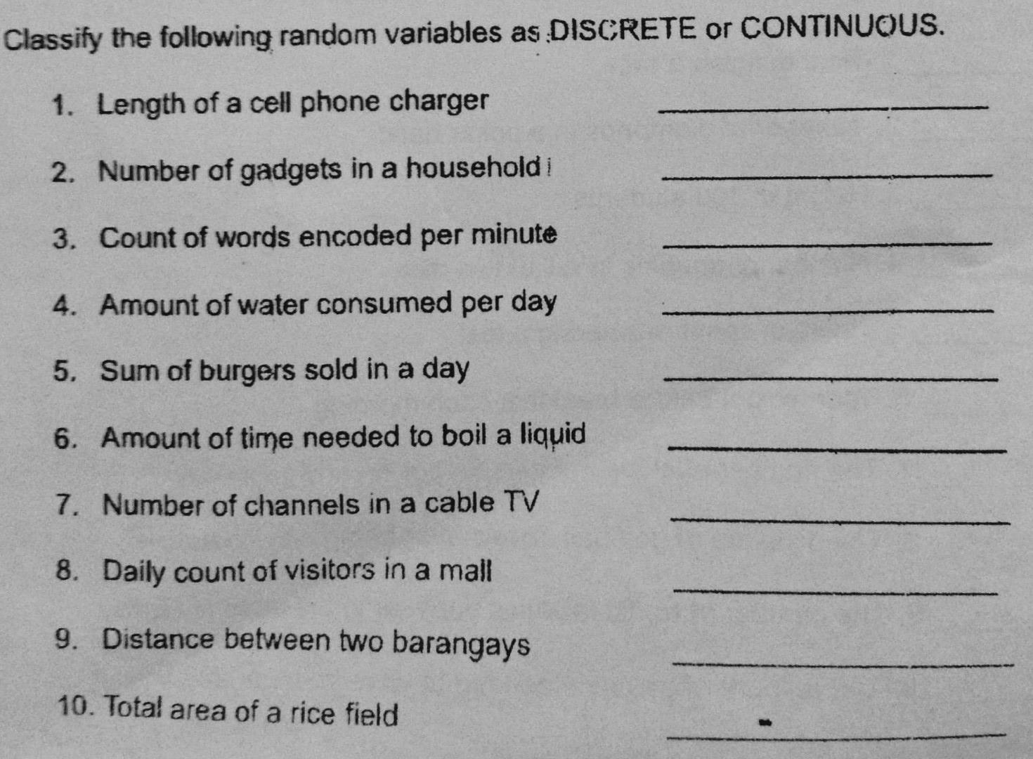 Solved Classify the following random variables as DISCRETE | Chegg.com