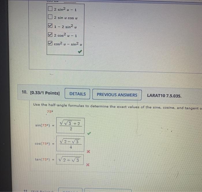 Solved Find the exact values of sin 2u, cos 2u, and tan 2u | Chegg.com