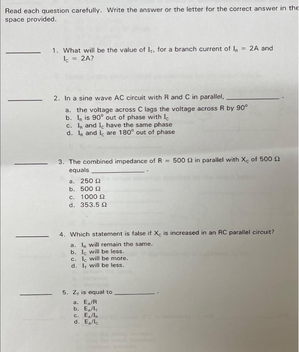 Solved Read each question carefully. Write the answer or the | Chegg.com
