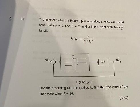 Solved 2. a) The control system in Figure Q2, a comprises a | Chegg.com