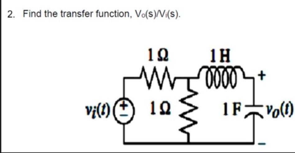 Solved 2. Find the transfer function, V0( s)Vi(s). | Chegg.com