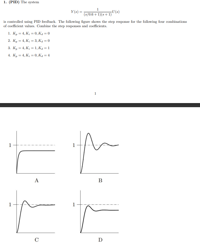 (PID) ﻿The systemY(s)=1(s0.6+1)(s+1)U(s)is controlled | Chegg.com