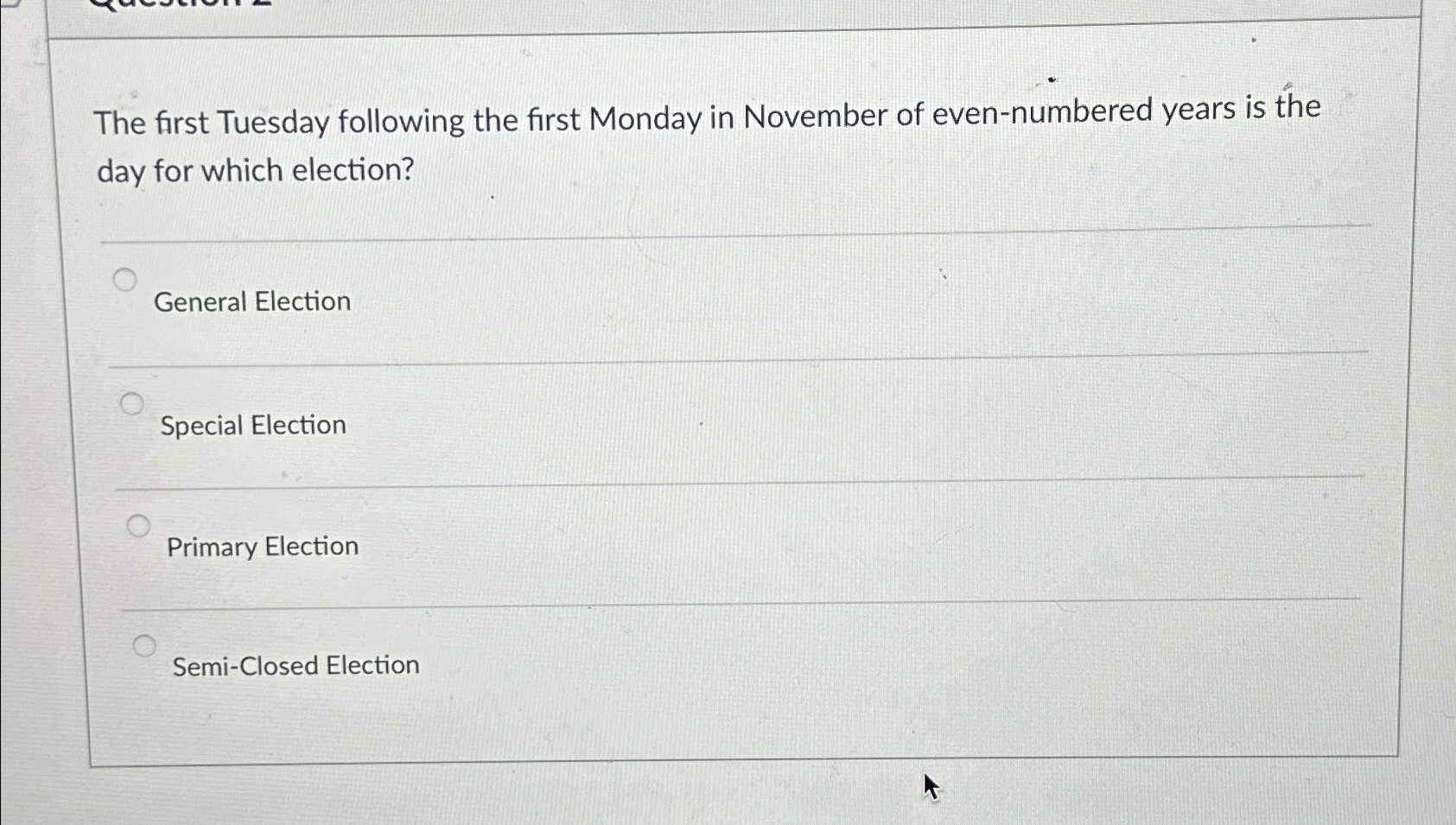 Solved The first Tuesday following the first Monday in | Chegg.com
