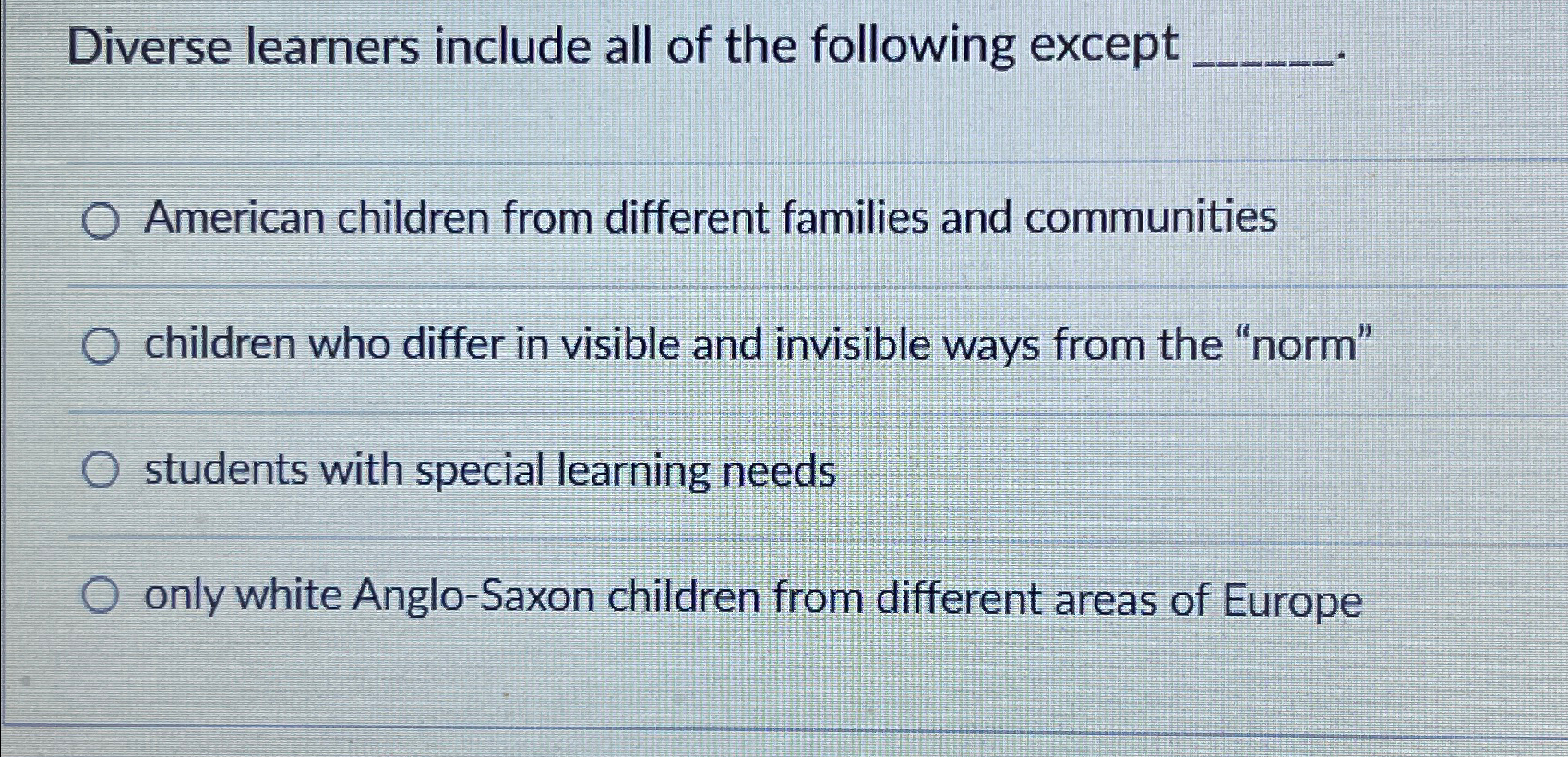 Solved Diverse learners include all of the following | Chegg.com