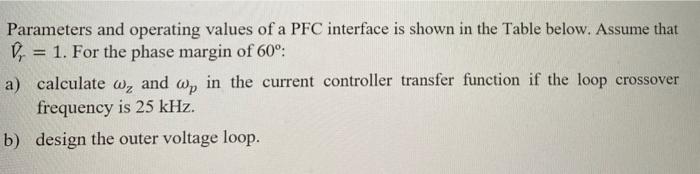 Parameters and operating values of a PFC interface is | Chegg.com