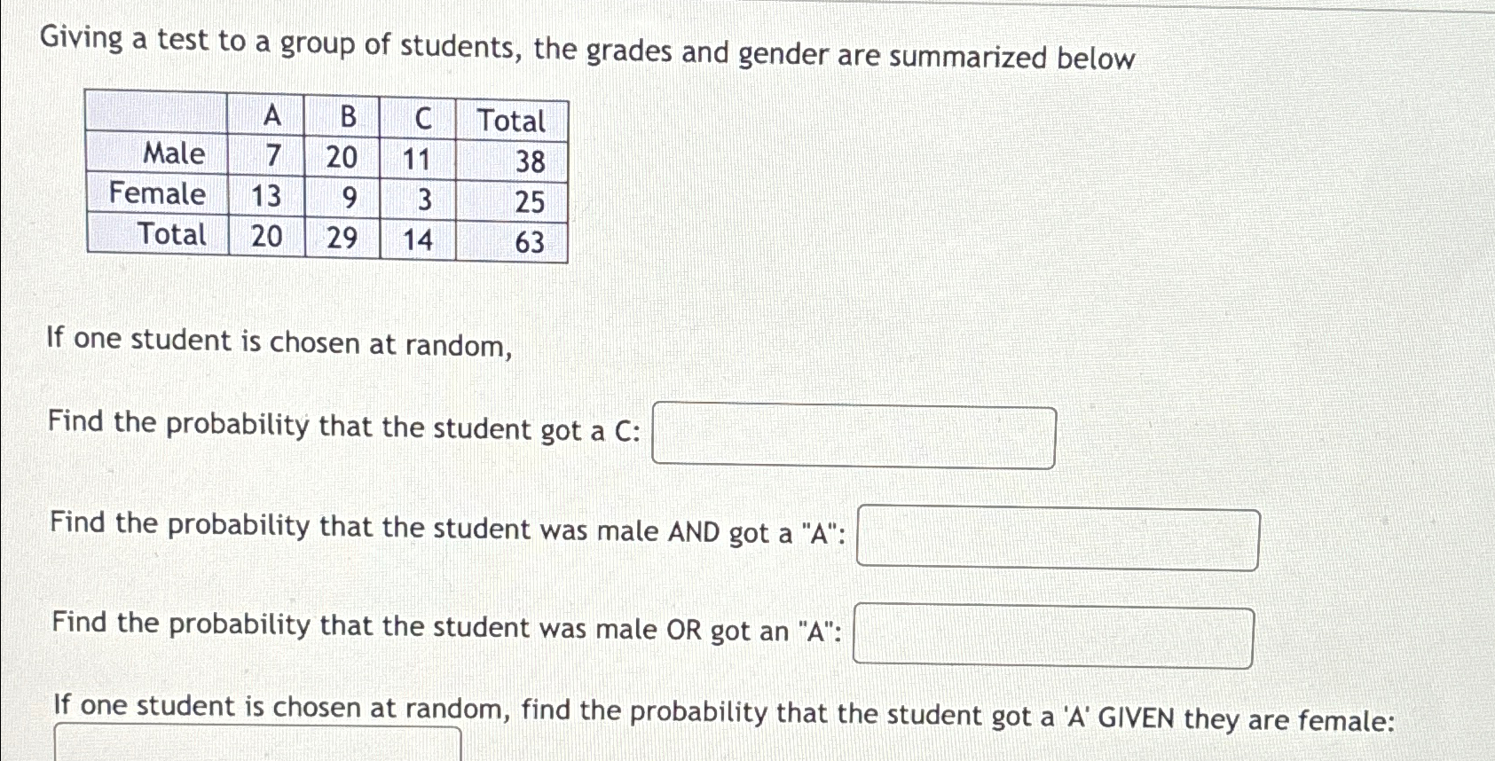 Solved Giving a test to a group of students, the grades and | Chegg.com