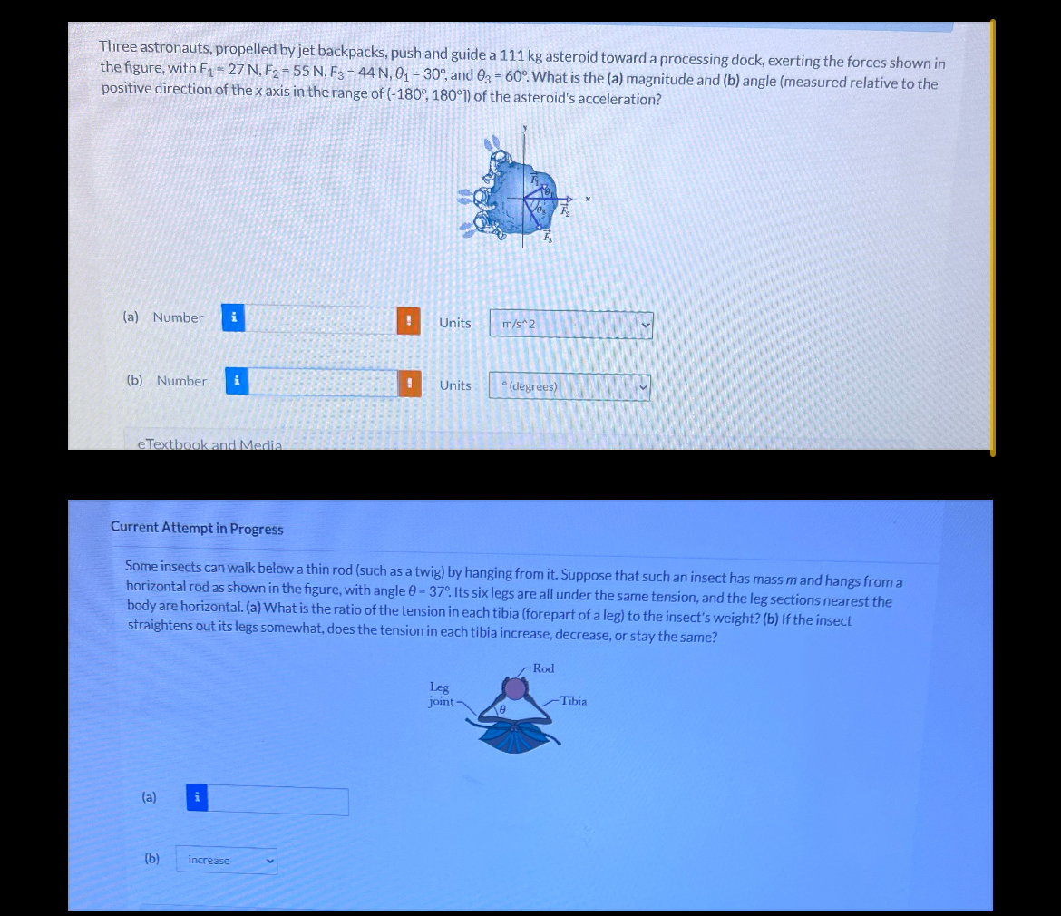 Solved Three astronauts, propelled by jet backpacks, push | Chegg.com