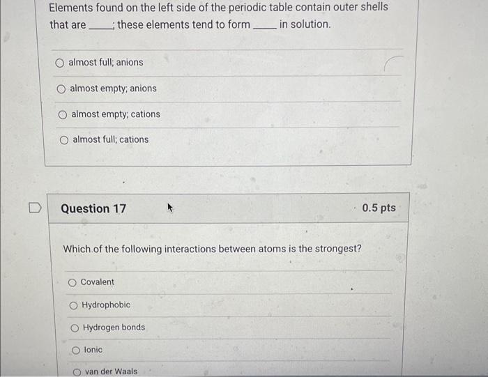 Solved Elements found on the left side of the periodic table | Chegg.com