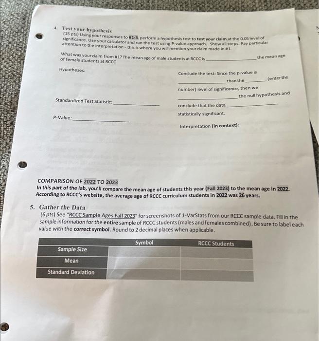 Solved 4. Test your hypothesis (15 pts) Using vour responses | Chegg.com