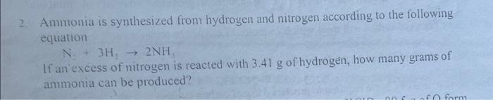 Solved Ammonia is synthesized from hydrogen and nitrogen | Chegg.com