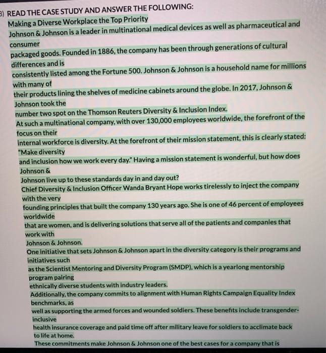 Solved 3) READ THE CASE STUDY AND ANSWER THE FOLLOWING: | Chegg.com