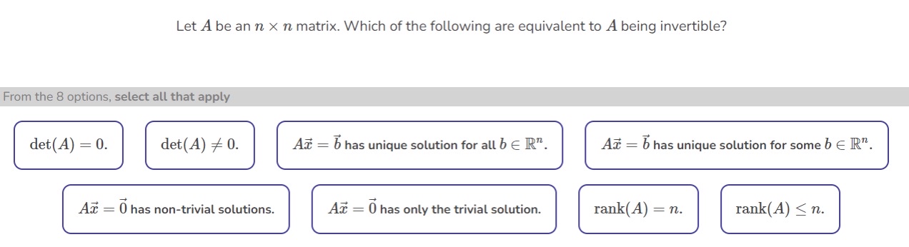Solved Let A ﻿be an n×n ﻿matrix. Which of the following are | Chegg.com