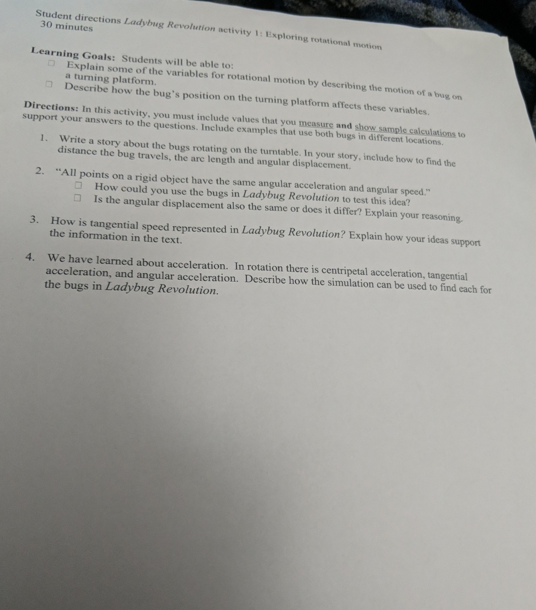 Solved Student directions Ladybug Revolution activity 1: | Chegg.com