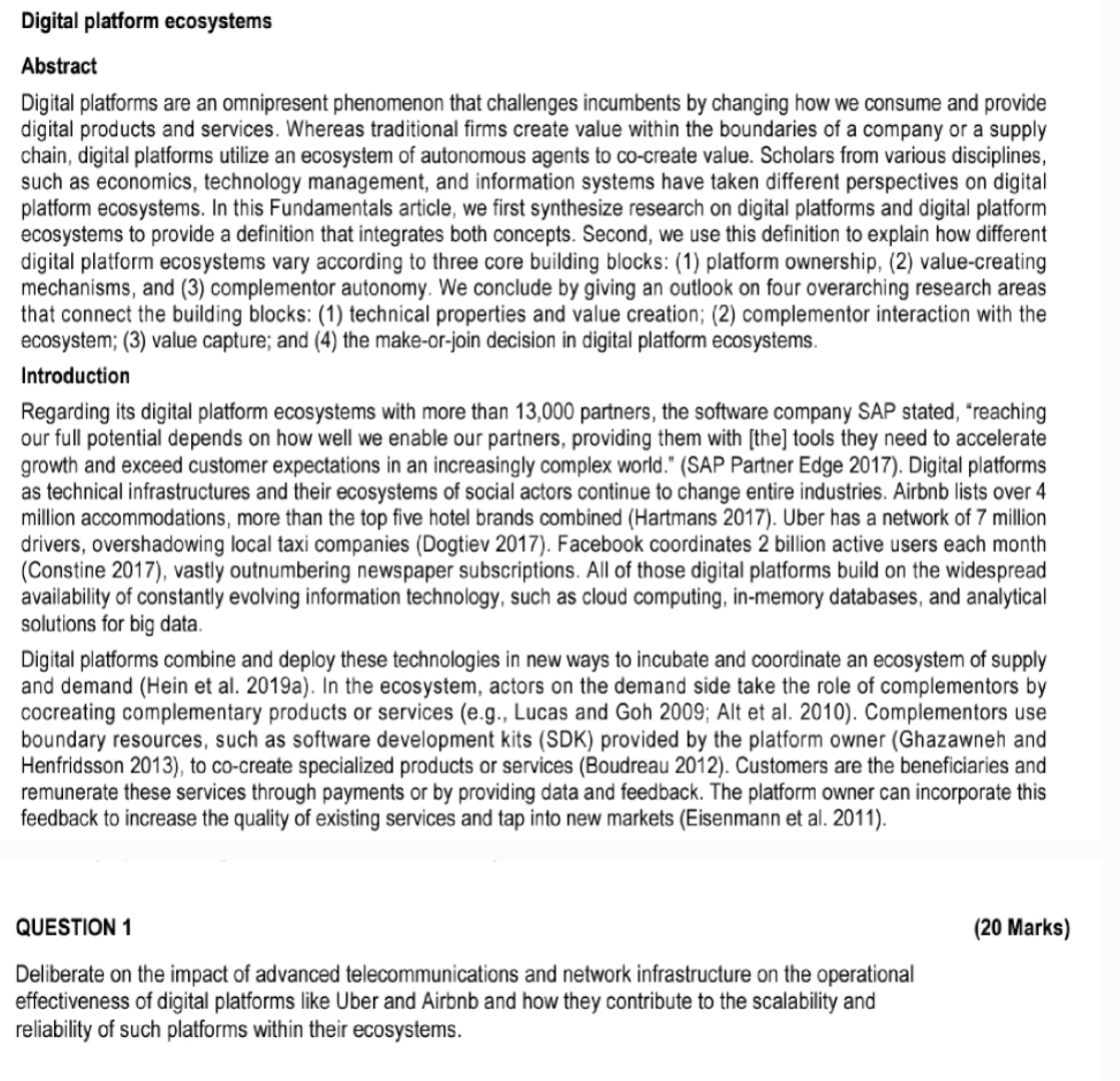 Solved Digital platform ecosystemsAbstractDigital platforms | Chegg.com