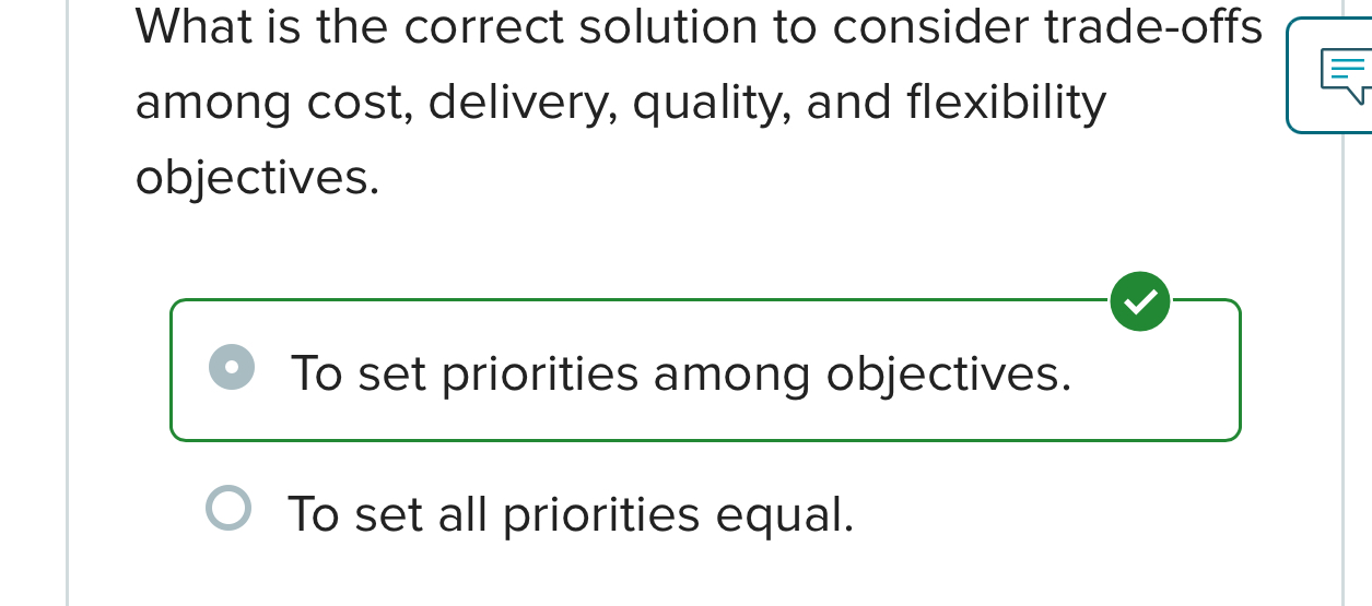 Solved What is the correct solution to consider trade-offs | Chegg.com