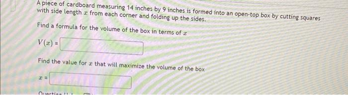 Solved A Piece Of Cardboard Measuring 14 Inches By 9 Inches