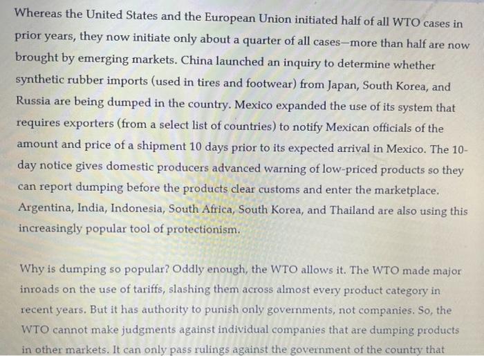Solved Down with Dumping "WTO Agrees to Probe EU Duties on | Chegg.com